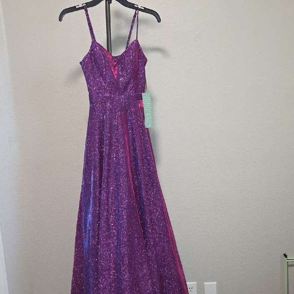 Dresses | City Triangle Womens Aline Elegant Purple Glitter Prom Dress ...